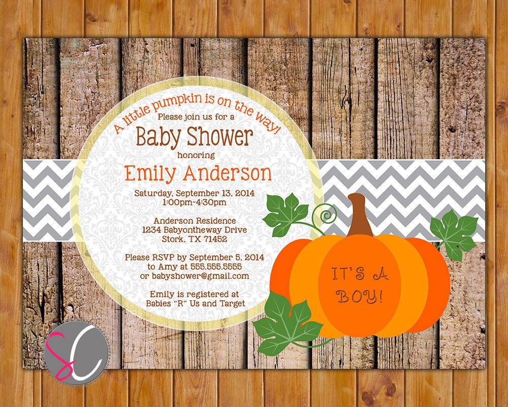 Pumpkin Baby Shower Invite Rustic Autumn Shower Fall Baby