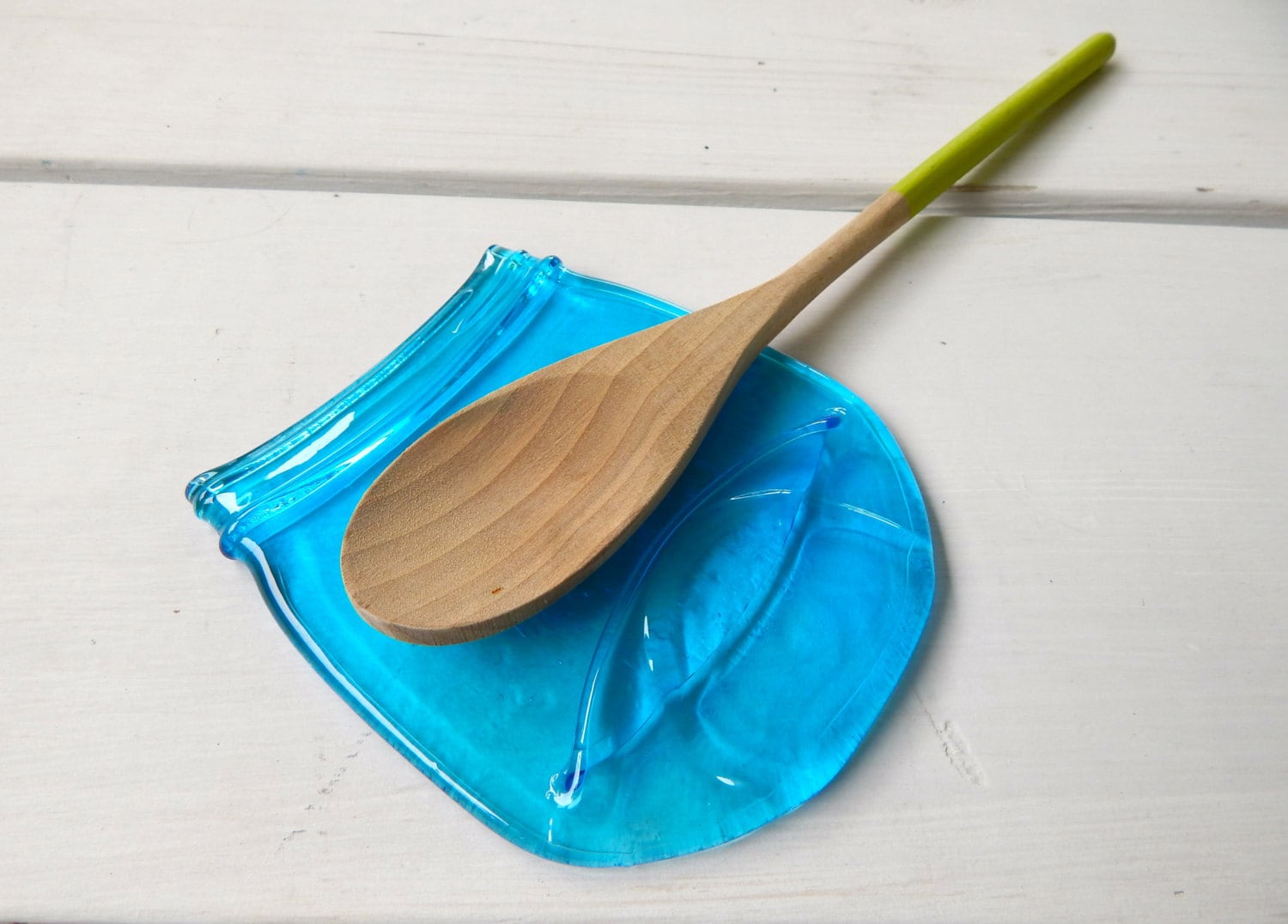 Melted Blue Mason Jar Spoon Rest Soap Dish Candle Holder