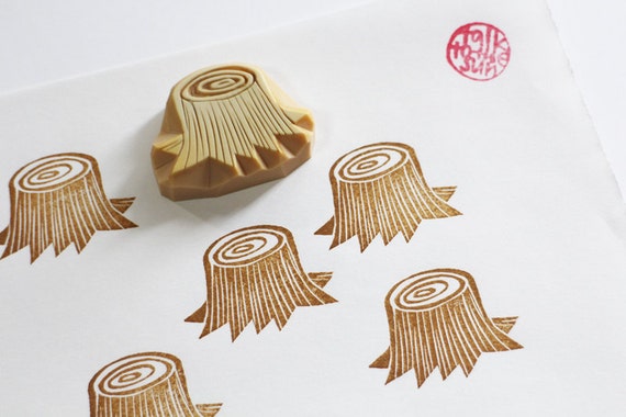 tree stump rubber stamp. tree hand carved rubber stamp. gift