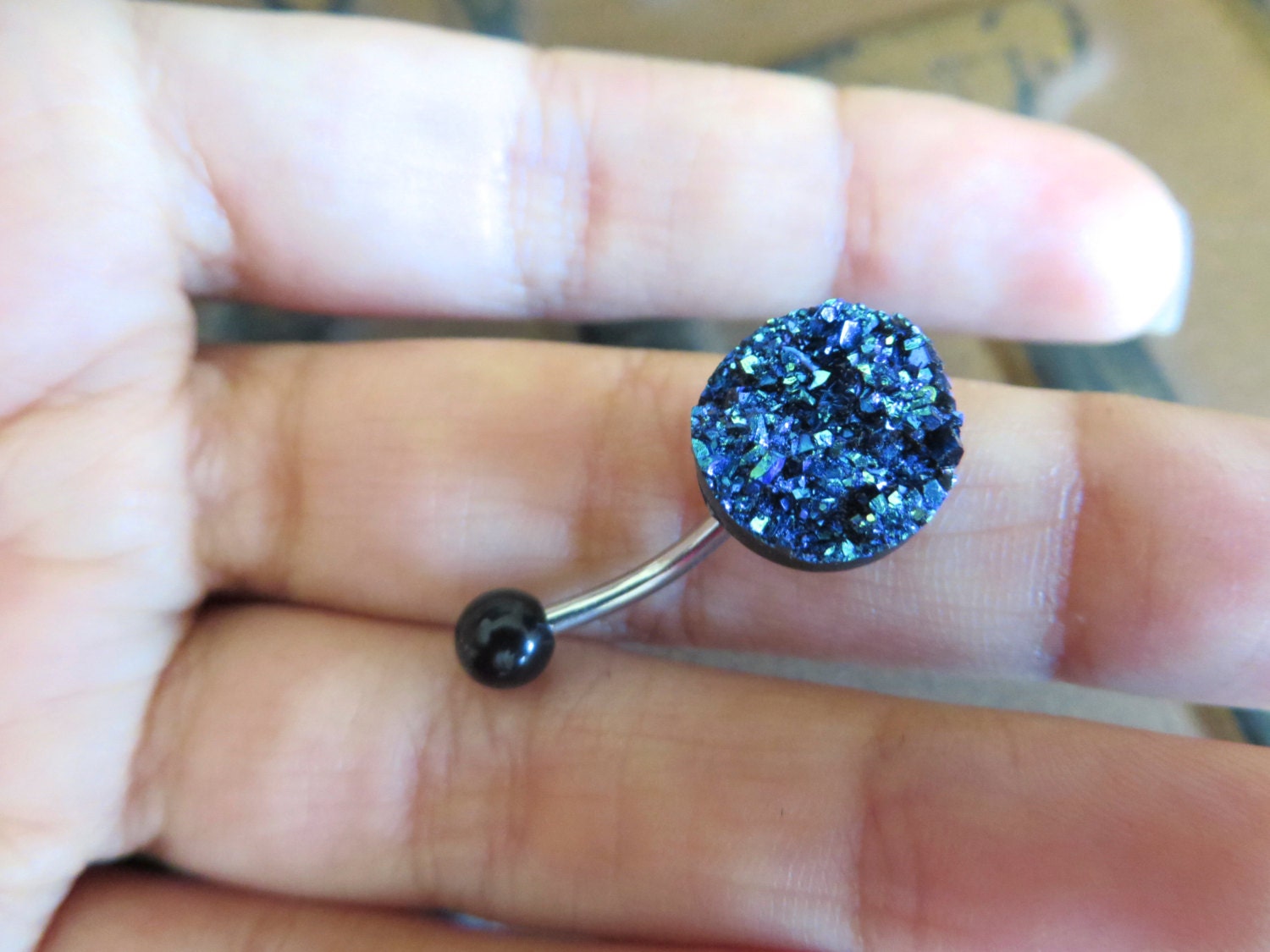 Belly Button Jewelry Blue Druzy Crystal Cluster Navel