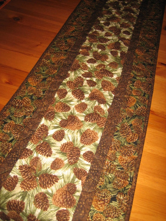 Quilted Table Runner-Pine Cones Mountain Cabin Rustic