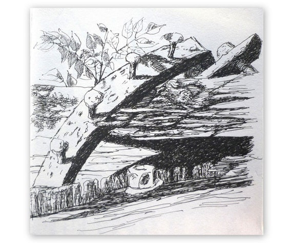 Ink drawing 'Rusted iron' original drawing black by AzureDayArt