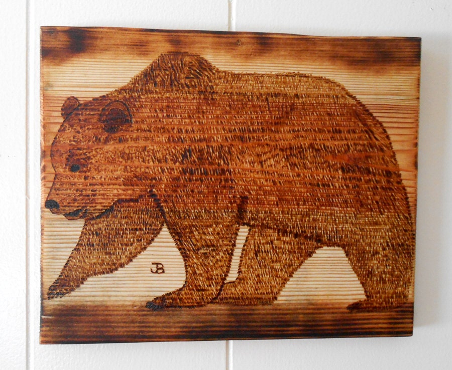 Wood Burned Bear Pyrography Rustic Bear Wall Art