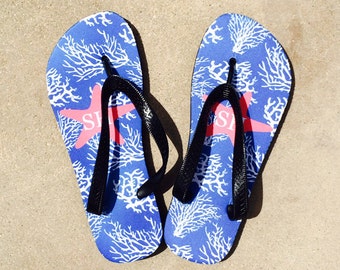 Monogrammed Starfish Flip Flops, Beach Flip flops, Personalized Coral ...