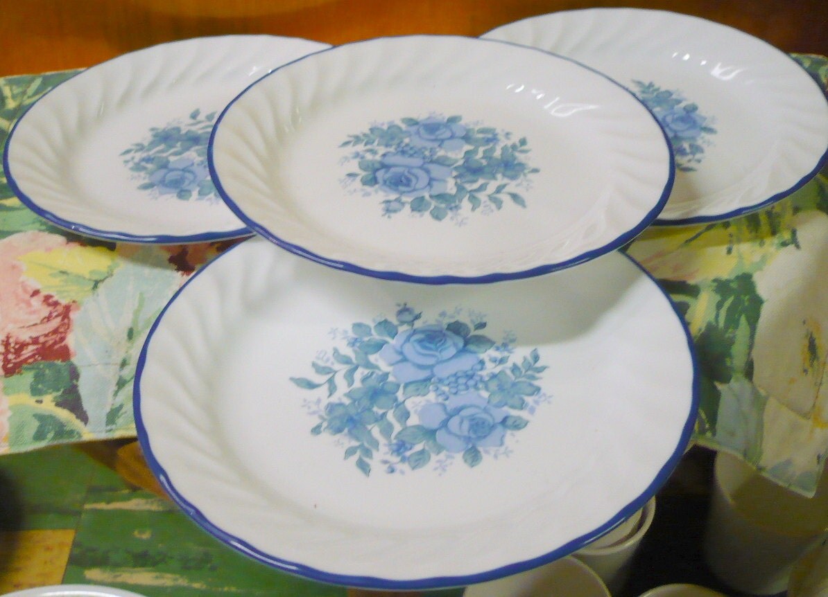 4 – Blue Velvet Rose – Corelle – Sandwich Plates Swirl Pattern -7 1/4 ...