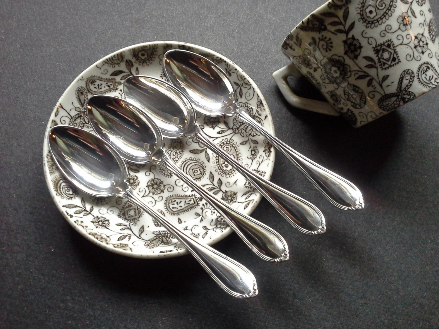 Four Alvin Sterling Silver Demitasse Spoons 1907 ‘Evangeline’ Pattern ... Four Alvin Sterling Silver Demitasse Spoons 1907 ‘Evangeline’ Pattern ...