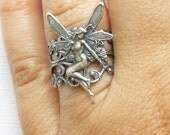 Items similar to Antiqued Silver Brass Fairy Adjustable Ring -- Vintage ...