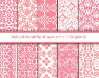 Popular items for pink damask digital on Etsy