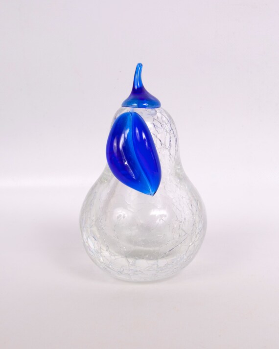 Vintage Pear Paperweight Crackle Glass Murano Art Glass Cobalt