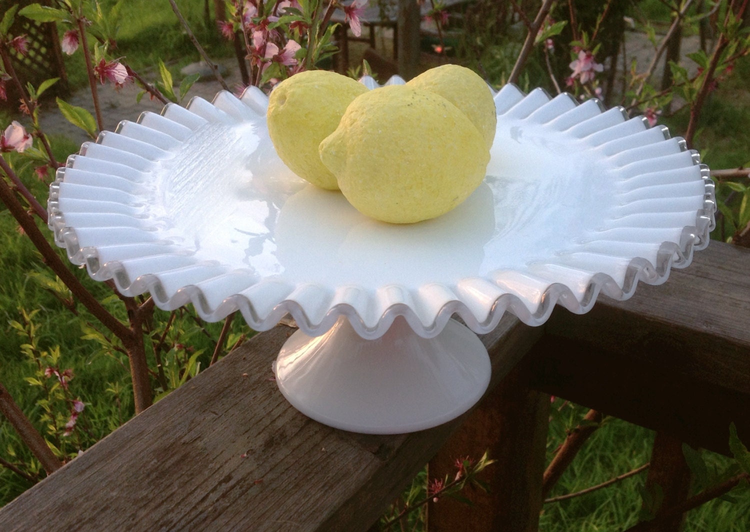 Vintage Fenton Cake Plate, Silver Crested Ruffle, Cake Stand, Platter ...