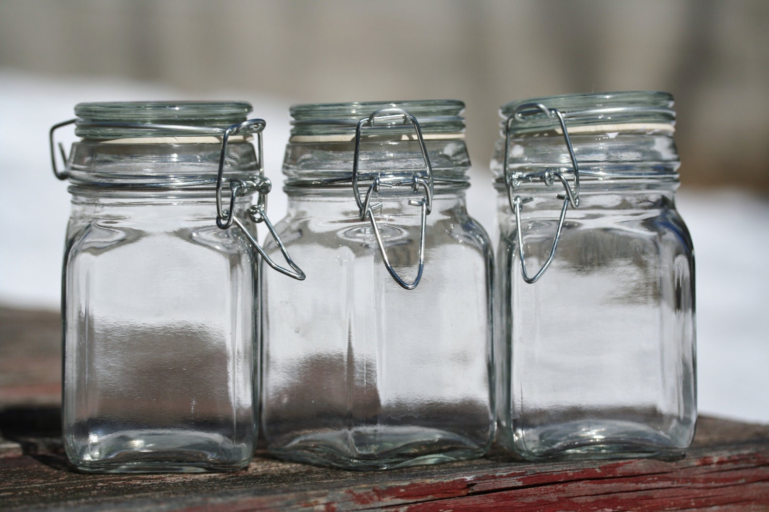 8 Snap Top Glass Jars 3X2 Inches Holds 1/3 Cup Locking Lid