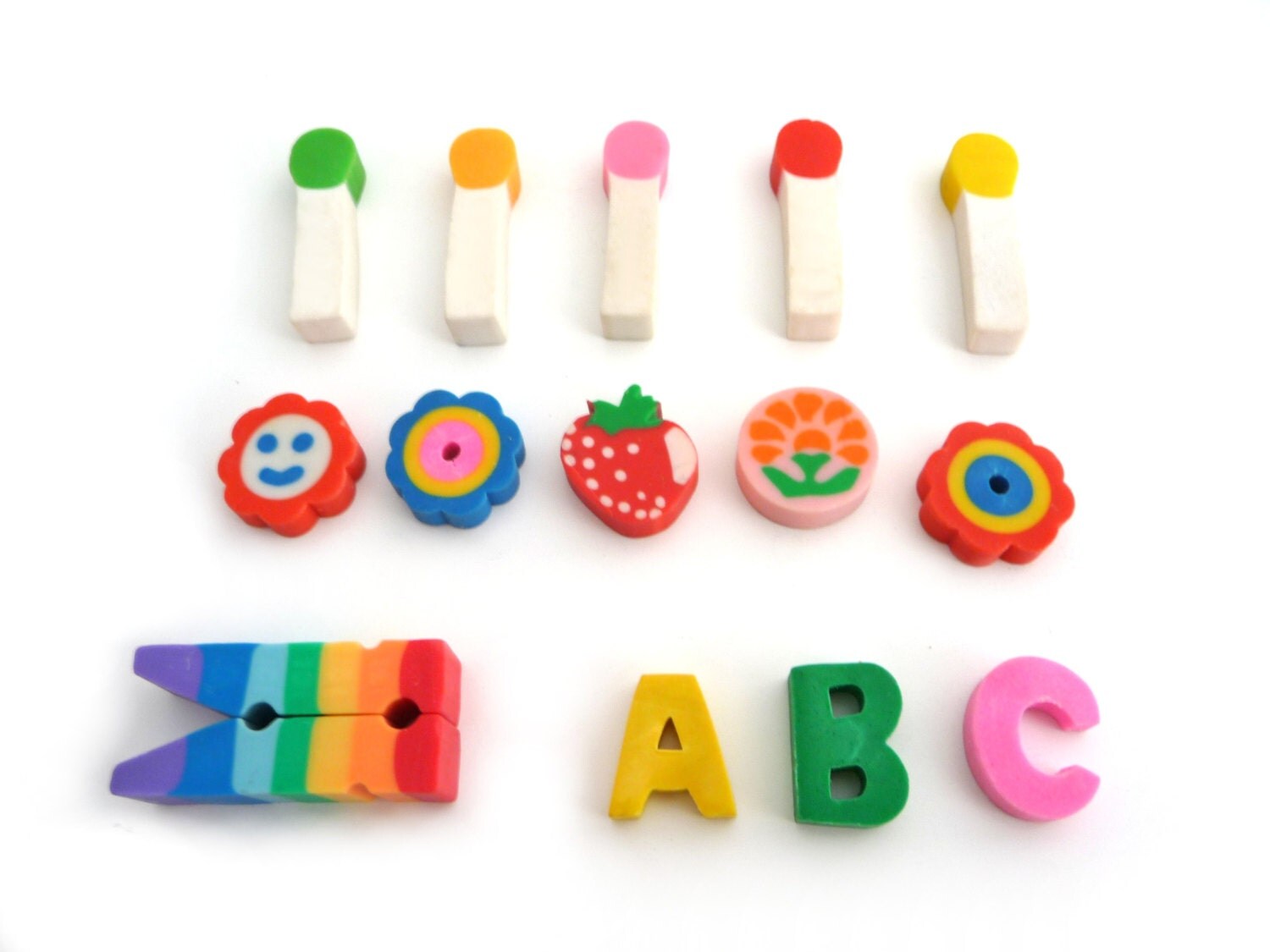 Vintage Eraser Set – 28 Assorted Multicolor Mini Kawaii Erasers ...