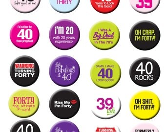 20 Fortieth 40th Birthday 1" inch pinback buttons Party favor 40th ...