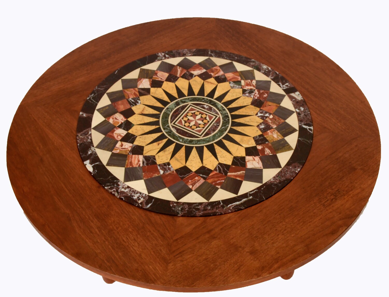 Teak Coffee Table Marble Mosaic Mariners Compass Round Cocktail Table ...