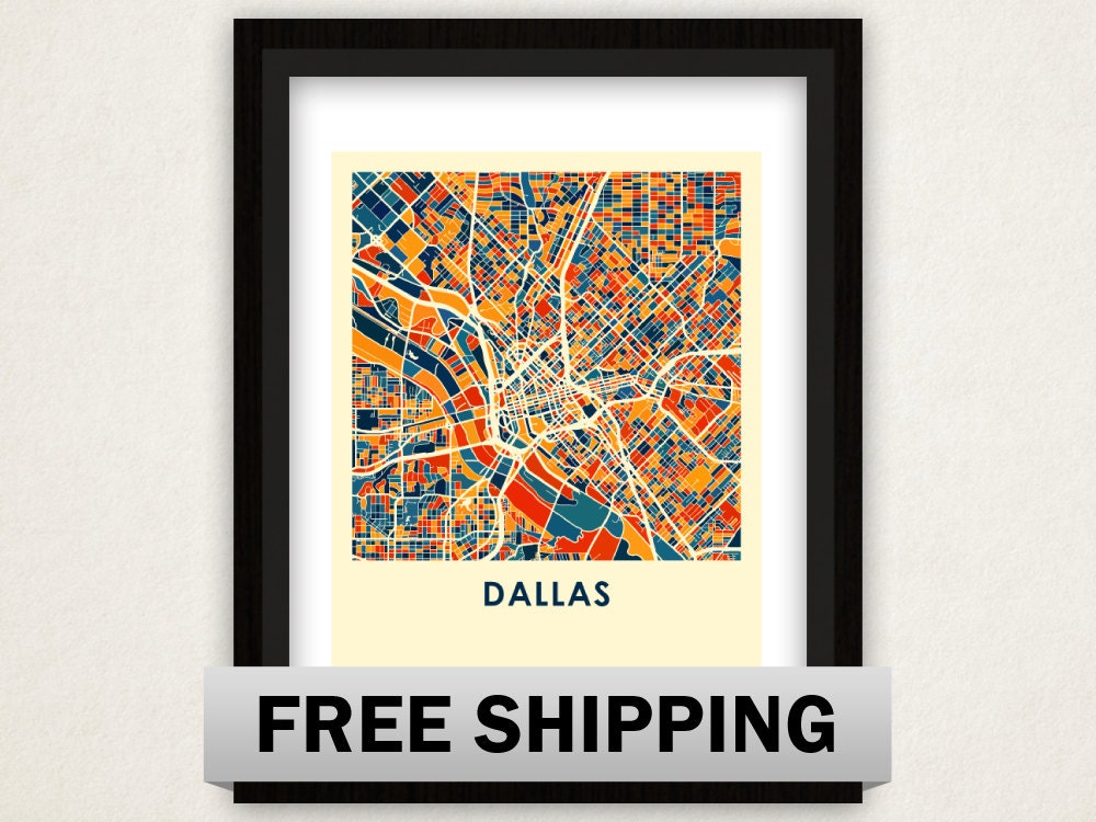 Dallas Map Print Full Color Map Poster by iLikeMaps on Etsy