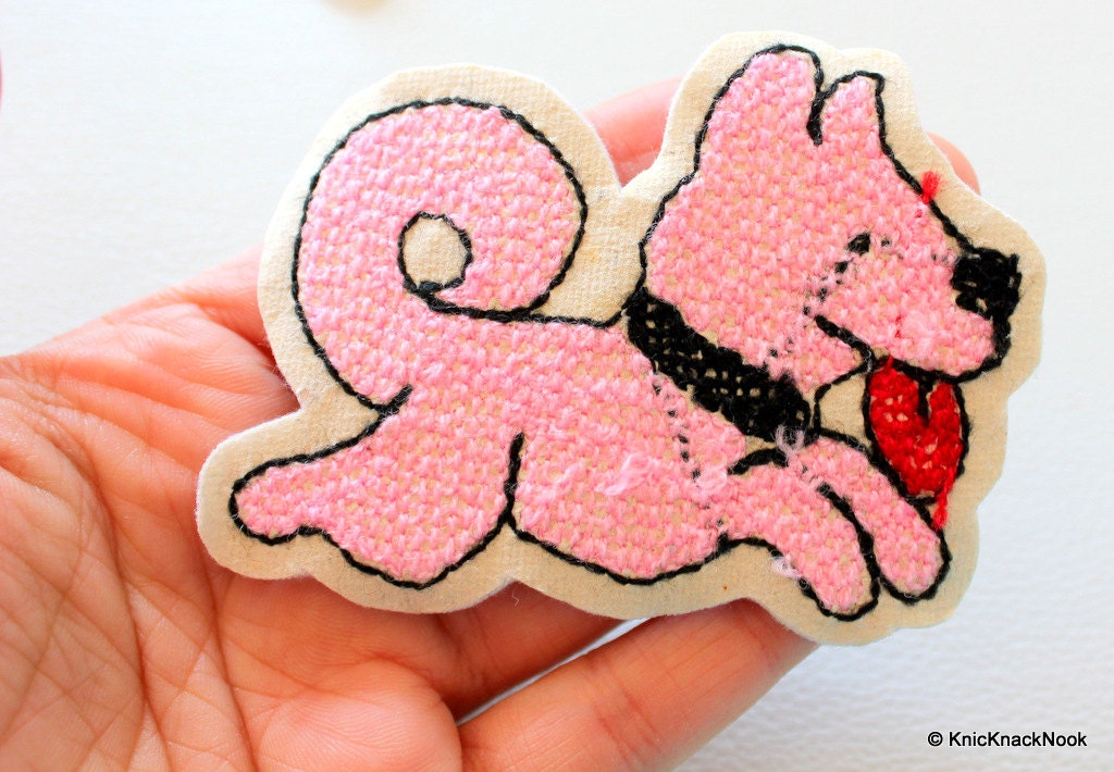 1 x Pink Dog Applique Patch by KnicKnackNook on Etsy