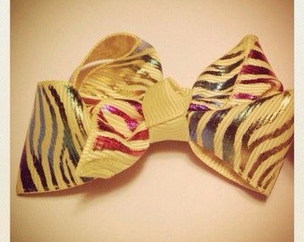 Yellow Rainbow accented Zebra bows, Rainbow Zebra Hair Bows, Small ...