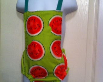Watermelon Summer Print Fabric Sun Suit Romper Jumper Girls Size 6-9 months
