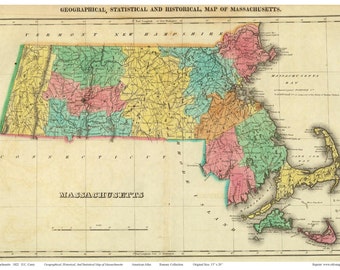 Massachusetts 1861 map by H.F. Walling Old Map Reprint