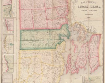 Rhode Island 1831 Map with early Placenames by J. Stevens