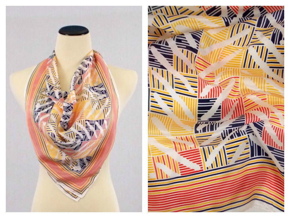 Vera Neumann Silk Scarf – Primary Colors Geometric Chevron – Vintage ...