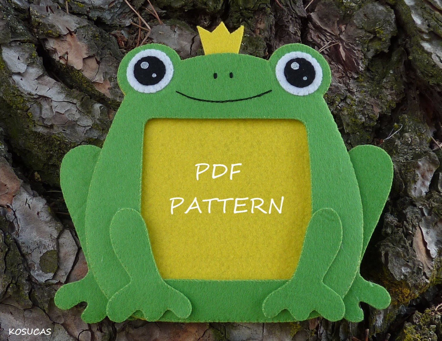 PDF sewing pattern to make felt frog frame.