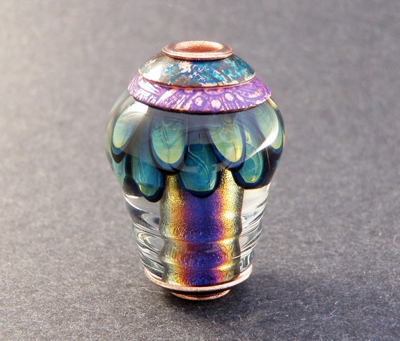Ribbed Petals Cored and Capped BHB Hand Made Lampwork Glass