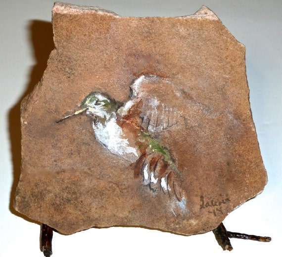 Rock Painting Rufous Hummingbird -Original watercolor sandstone painting
