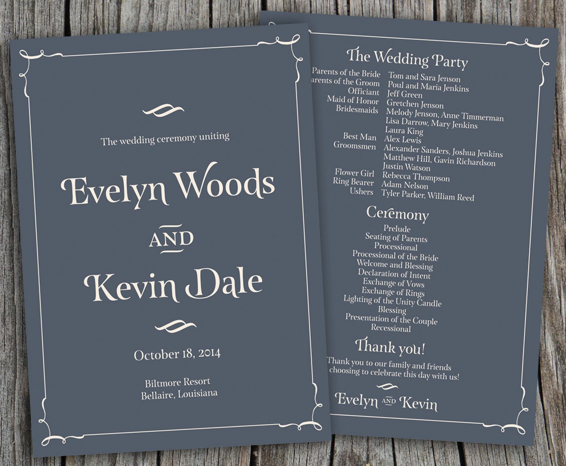 Vintage Evelyn Printable Wedding Program – DIY Program – Custom colors ...