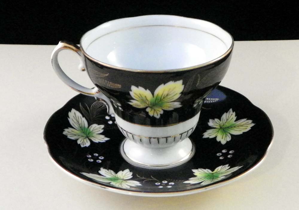 Vintage Shafford of Japan Gold Rimmed Teacup and Saucer Set Black with ...
