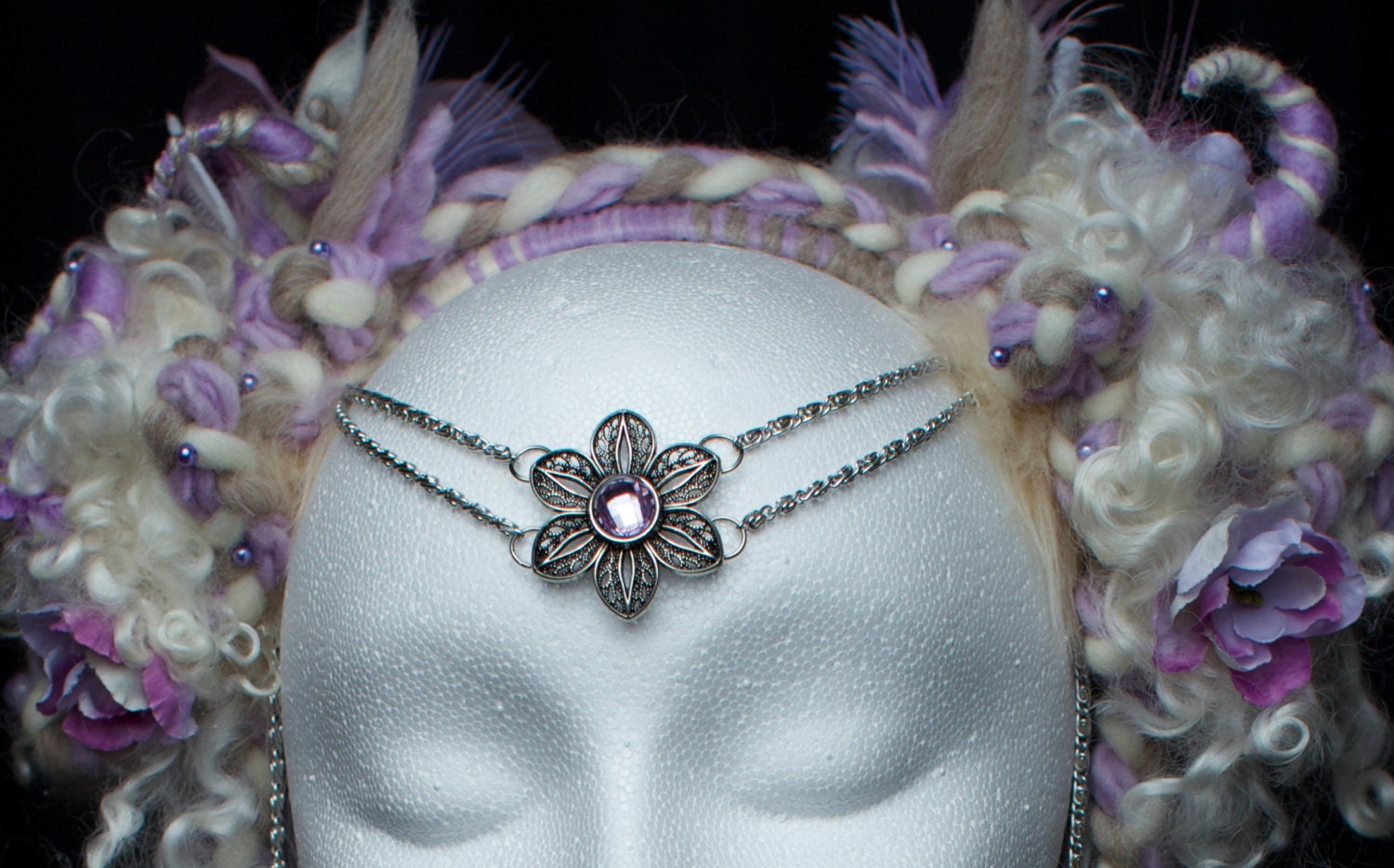 White Beige And Lavender Feather Headdress By Lotuscircle On Etsy