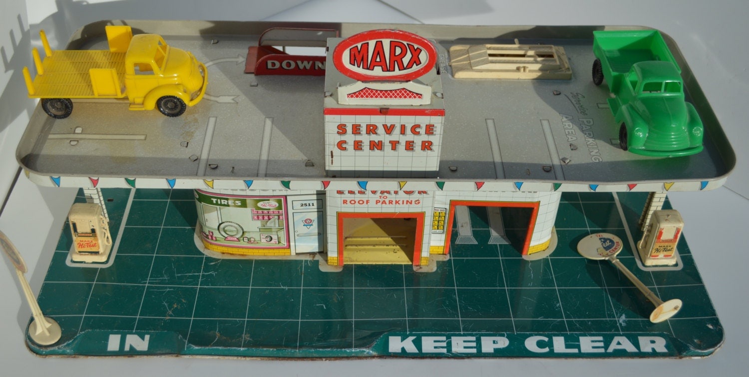 Marx Tin Toy Service Center Marx metal toy service station