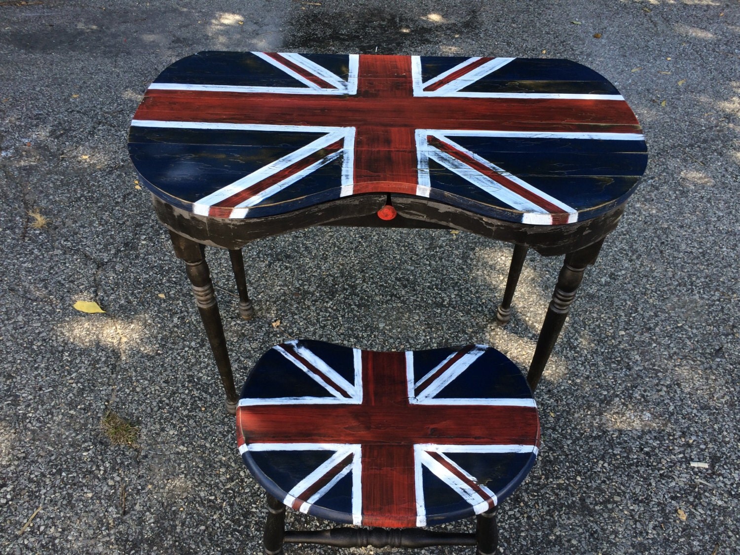 Vintage dressing table and stool painted with Union Jack and distressed ...