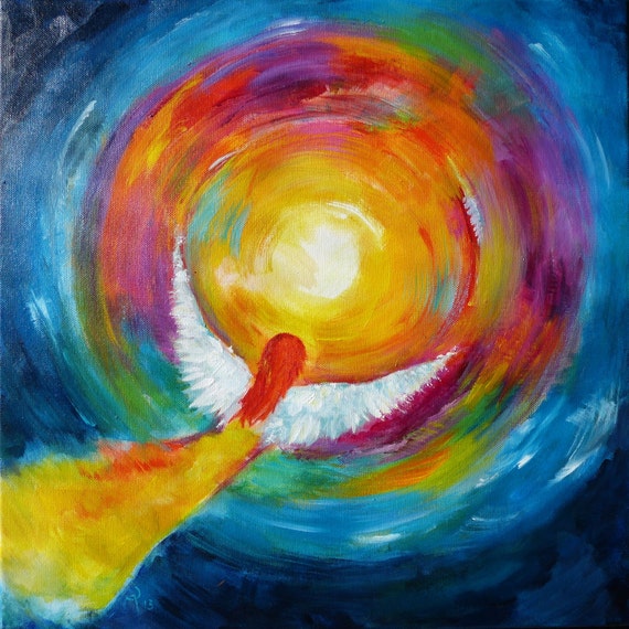 Fine ART Print Engel Abstrakt auf Leinwand 30 x 30 cm Bunt