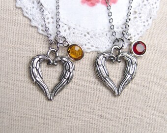 2 angel wings necklaces, Best Friends necklaces, angel heart wing charm ...