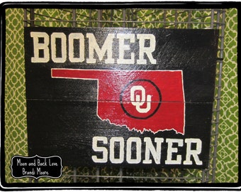 Boomer Sooner Oklahoma Hand Painted Wood Art Wall Decor Sign