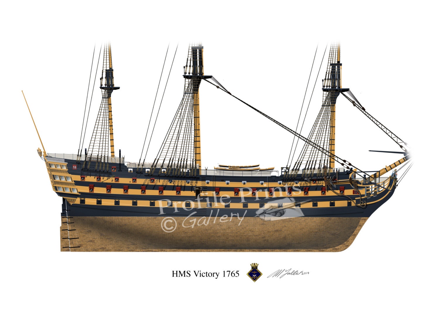 HMS Victory Vintage Ship of the line 1805 Hull Profile