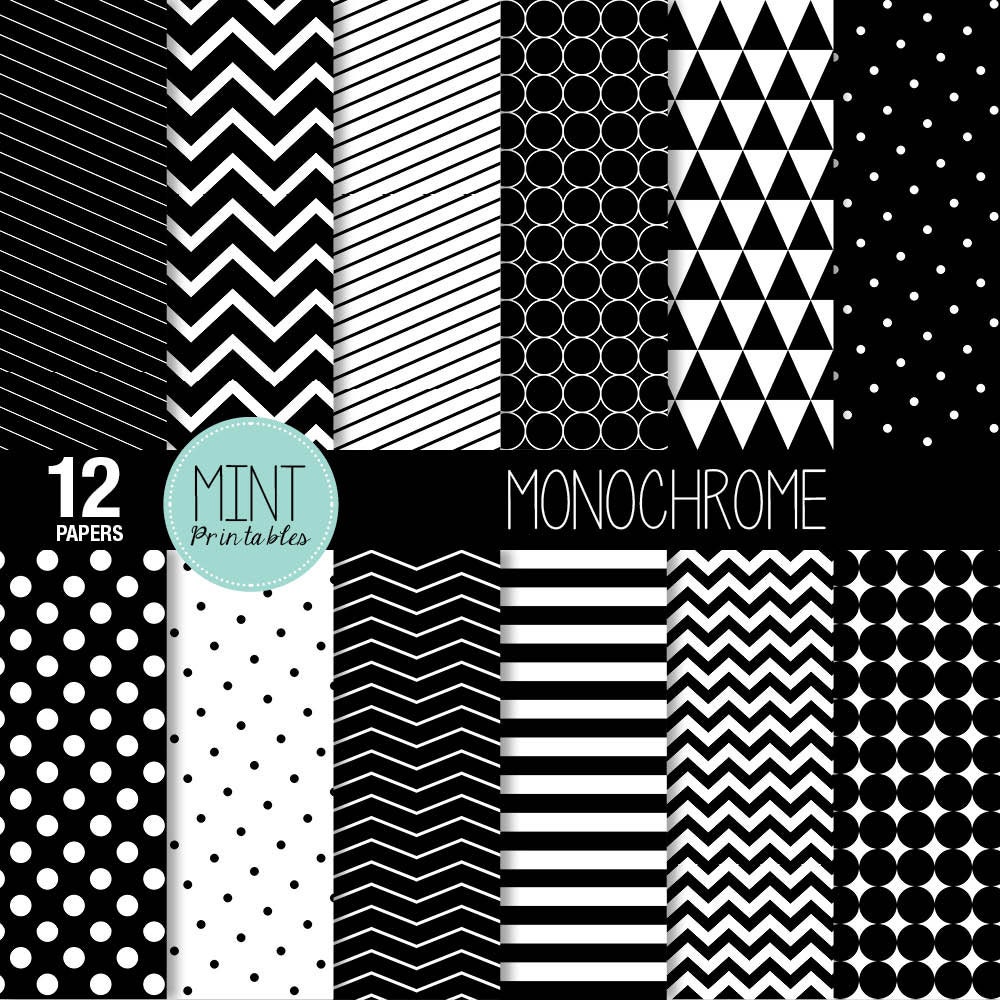 Black and White Scrapbooking Paper Monochrome Digital Paper