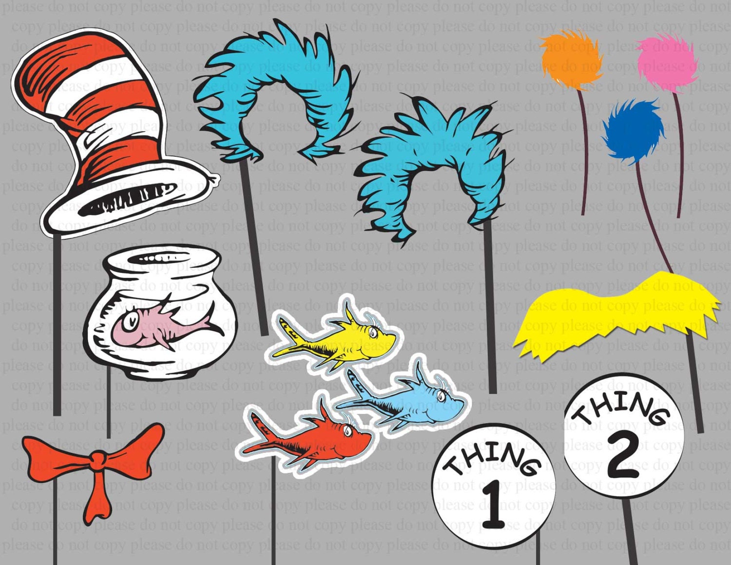 INSTANT DL Dr Seuss Thing 1 Thing 2 Photo Booth Props By PishPesh2