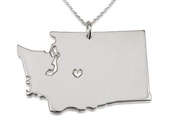 Washington State Necklace Silver State Necklace WA State Charm Necklace ...