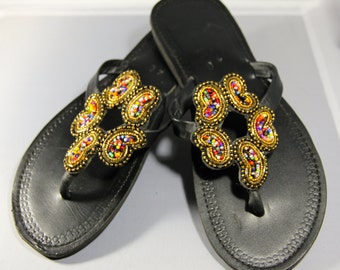 Beaded Leather Sandals