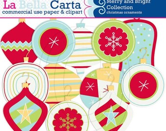 50% off Sale Merry and Bright 12 piece Christmas ornament clipart set ...