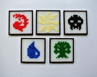Magic the Gathering: Mana Symbols perler bead coasters, set of 5