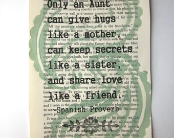 Aunt quote Spanish Proverb print on a book page, aunt saying, aunt gift