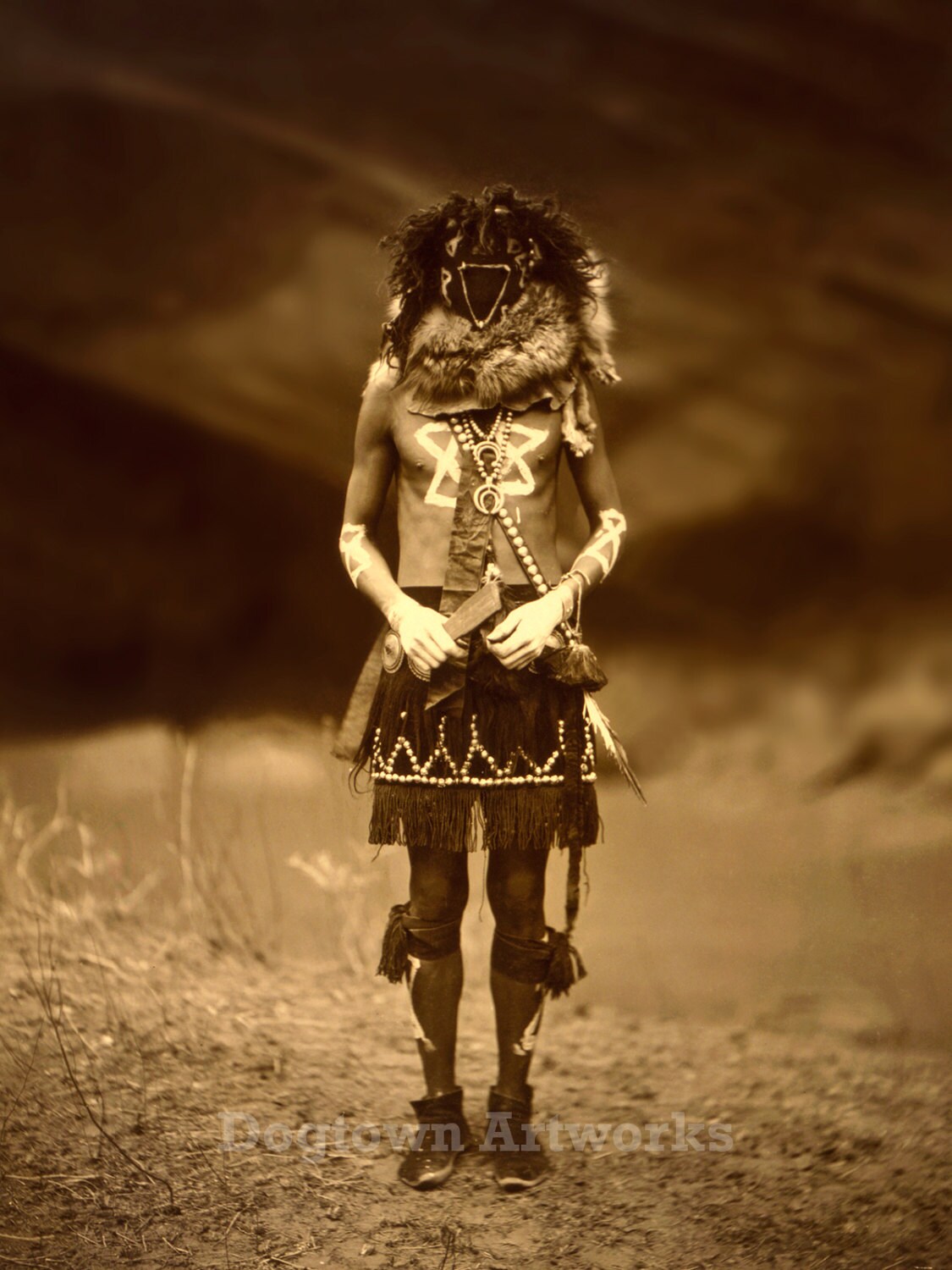 Navajo Man in Mask Professionally Restored Photograph Reprint