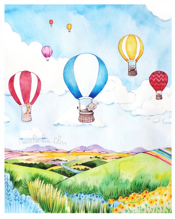 Hot Air Balloon Watercolor Print of Painting