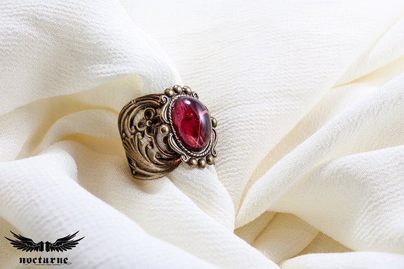 Items similar to Red stone oriental ring - Red and Brass adjustable ...