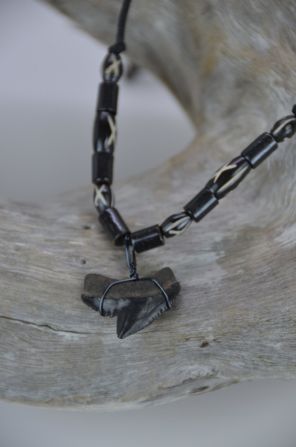 Tiger Shark Tooth Necklace by JustBeadHappy2 on Etsy