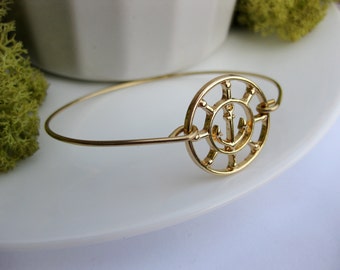 Unique Gold Anchor & Ship Wheel Bangle Bracelet, Anchor Bracelet ...