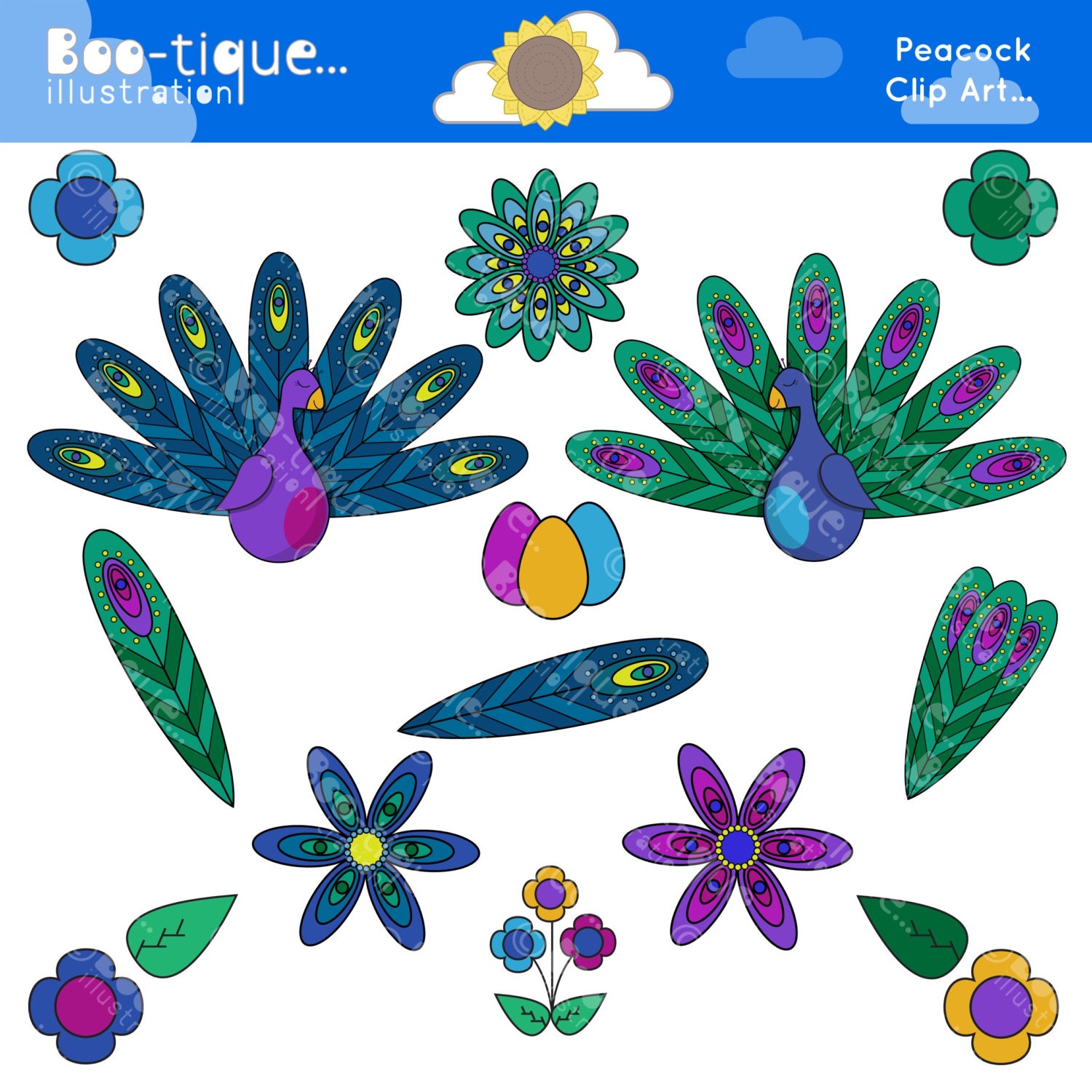 Peacock Clipart Colorful Peacocks Clip Art Digital Clipart Birds | My ...